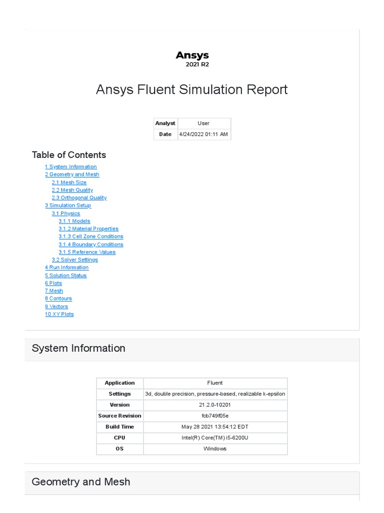 Ansys Fluent Simulation Report - PDF 1 | PDF | Turbulence | Viscosity