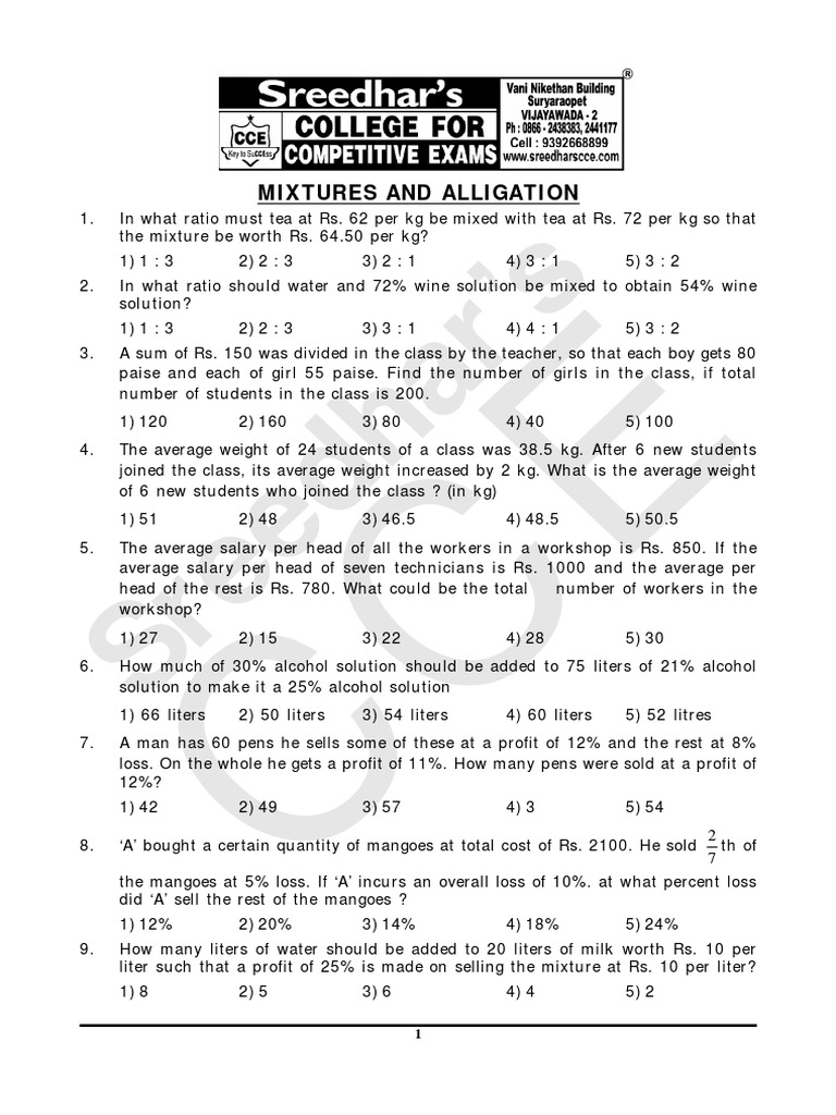 Arithmetic - Mixtures and Alligation | PDF | Barrel | Litre