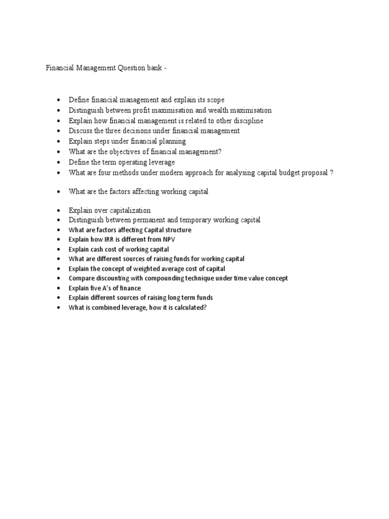 Financial Management Question Bank | PDF