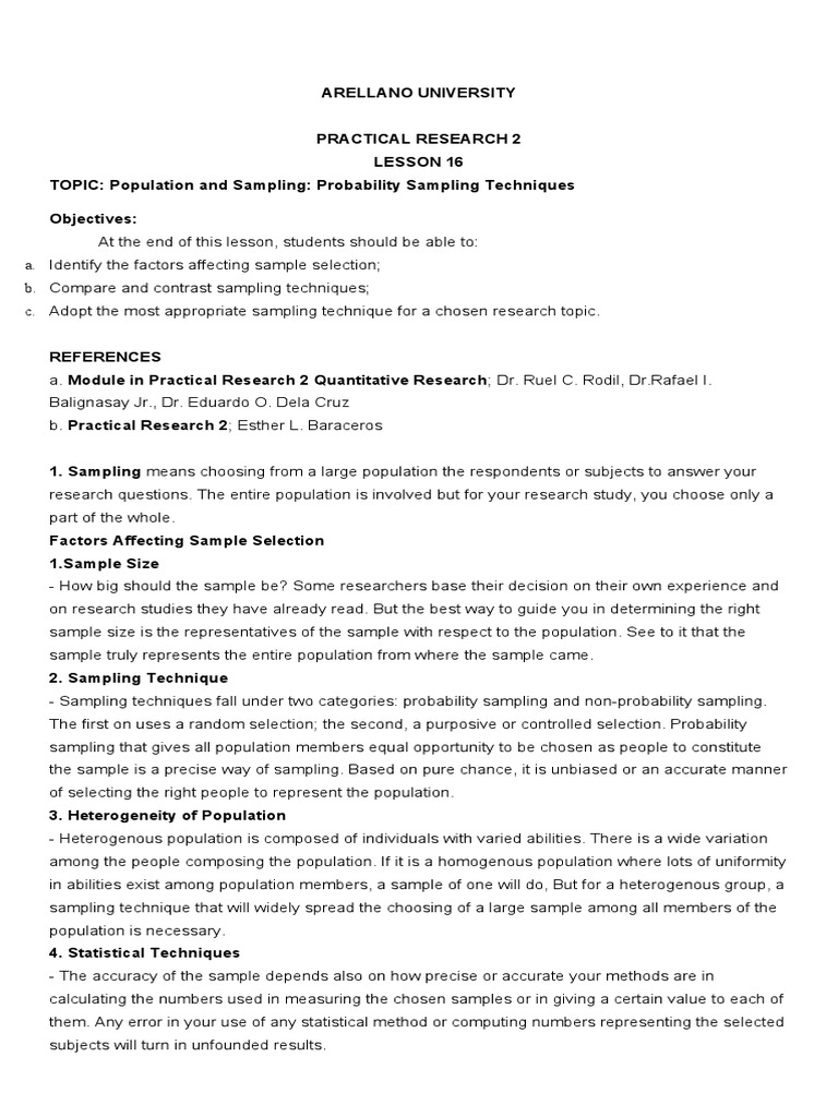 Hand Outs Lesson 16 Pr2 | PDF | Sampling (Statistics) | Statistics
