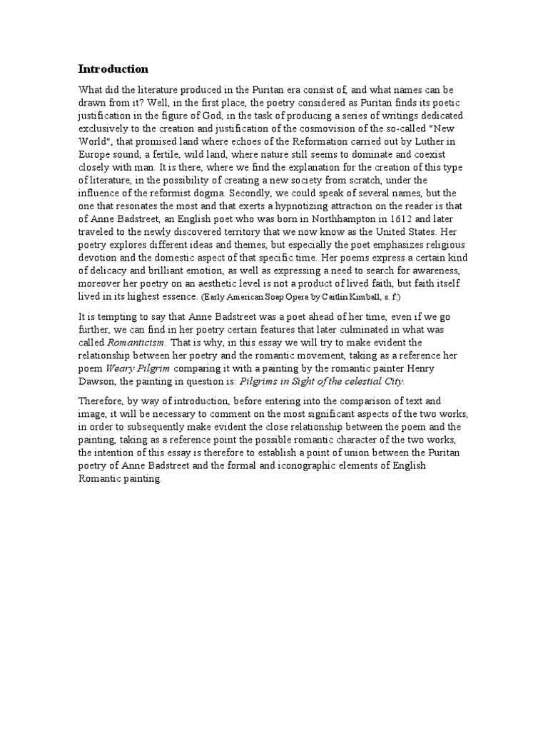 A Pilgrim's Journey: Comparing Anne Bradstreet's Poem 'Weary Pilgrim ...