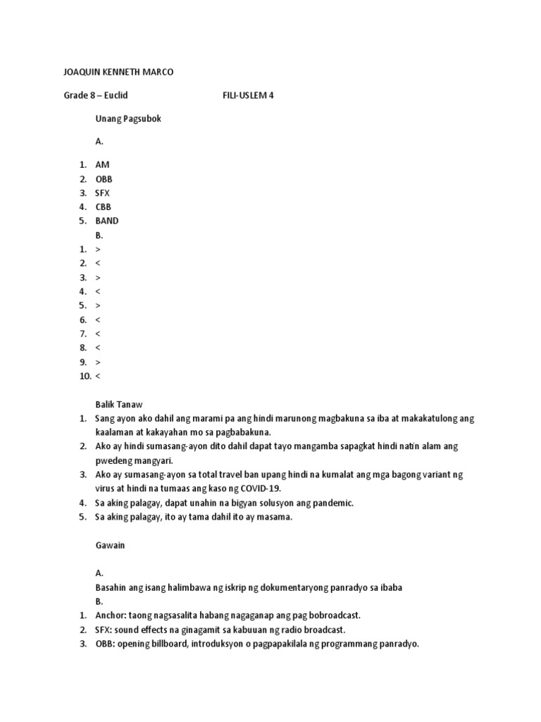 Filipino 8 Q3 USLEM4 MarcoJoaquin | PDF