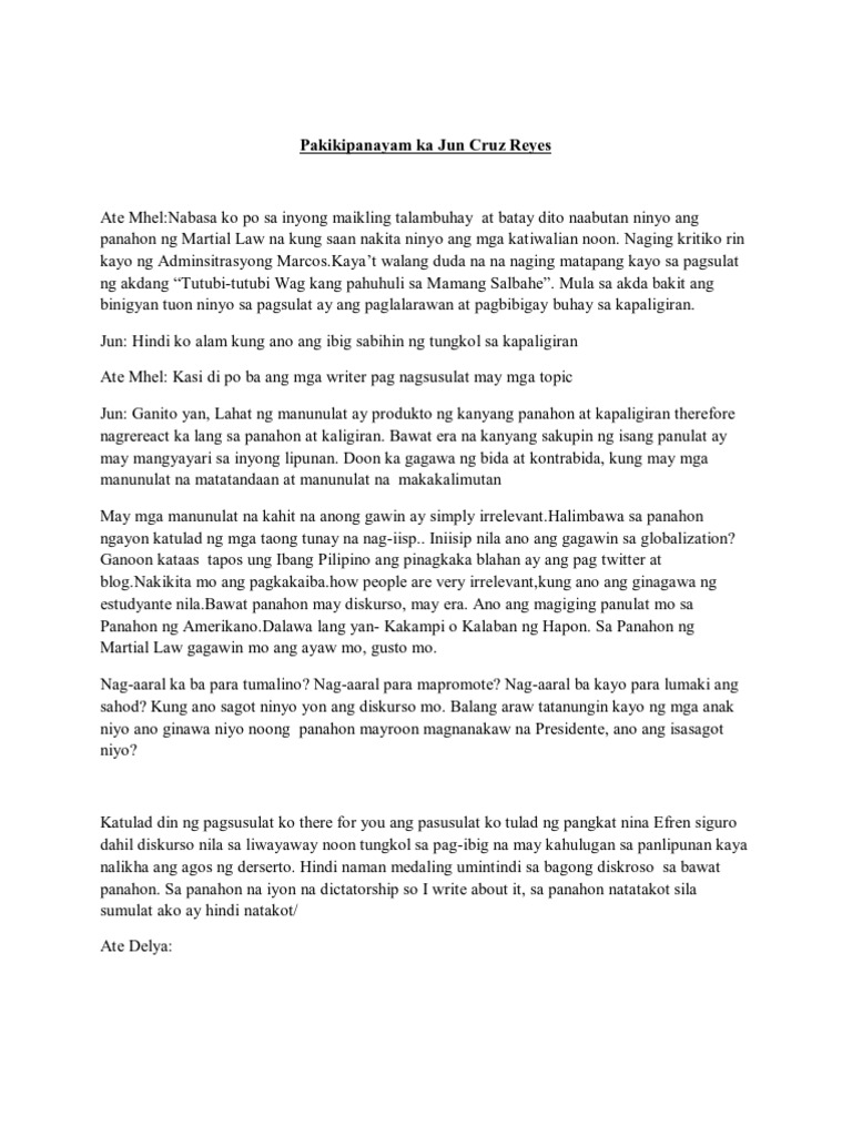 Pakikipanayam Ka Jun Cruz Reyes | PDF