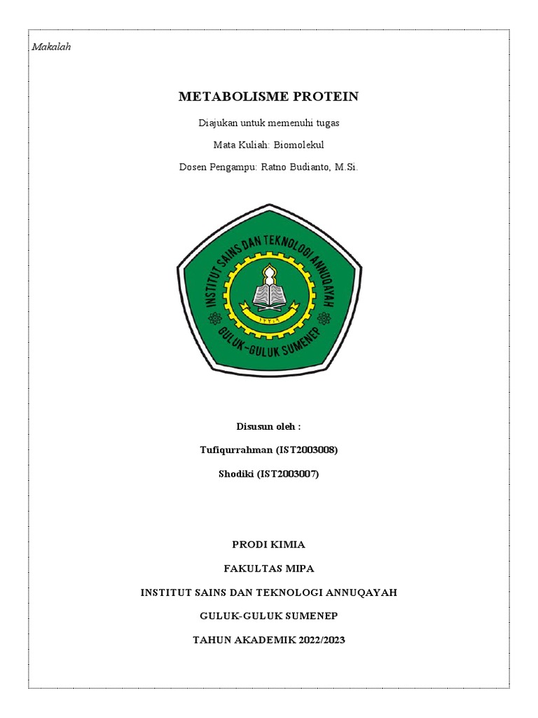 Makalah Metabolisme Protein (Diki & Taufiq) | PDF