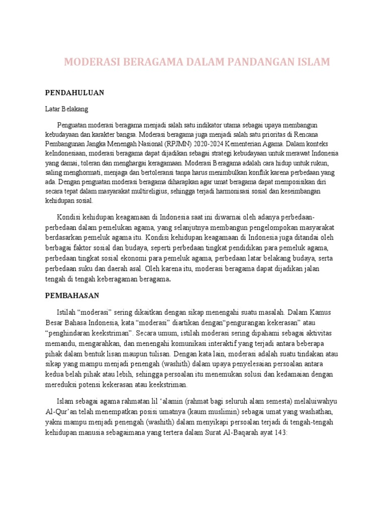 Moderasi Beragama Dalam Pandangan Islam | PDF