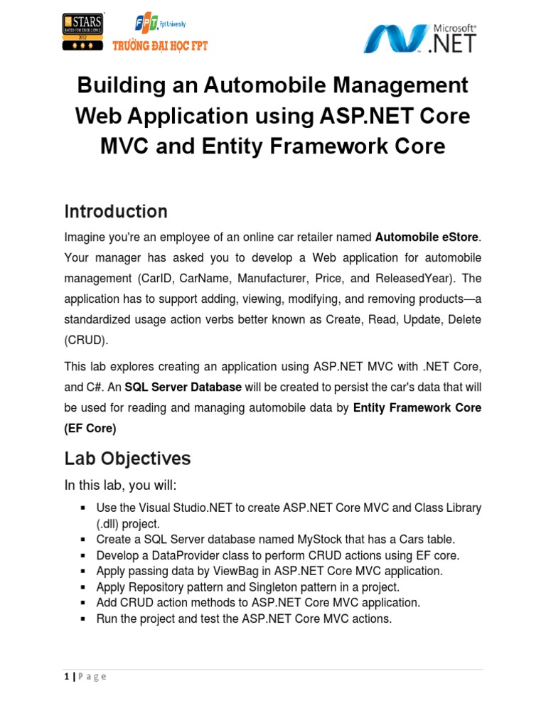 Lab 03 AutomobileManagement Using ASP - Net MVC and EF Core | PDF | Microsoft Visual Studio ...
