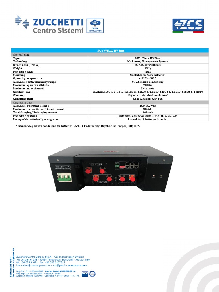 ZCS WECO HV Box Specifications | PDF | Manufactured Goods | Physical ...