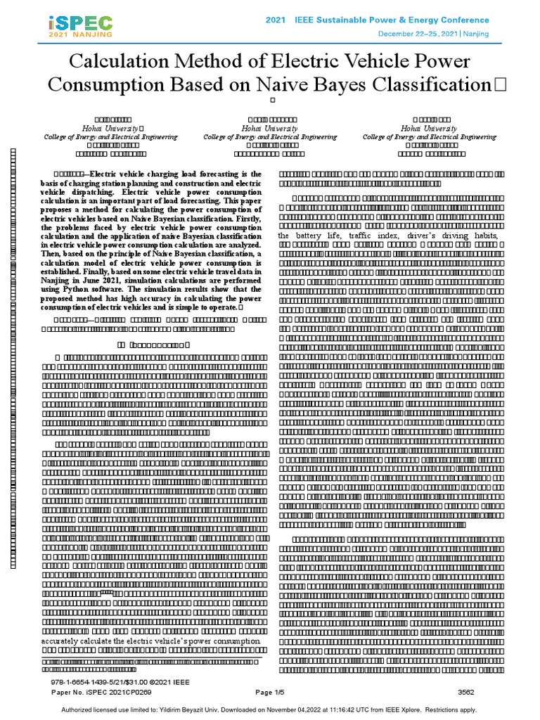 Calculation Method of Electric Vehicle Power Consumption Based On Naive Bayes Classification ...