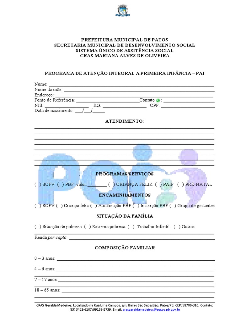 Ficha de Inscrição Pai | PDF | Fases da vida humana | Padrão de vida