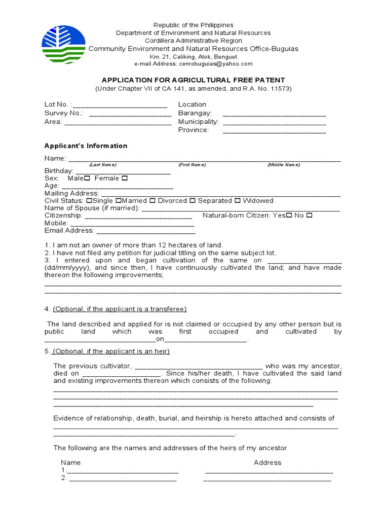 Agricultural Free Patent Application | PDF | Affidavit | Public Law