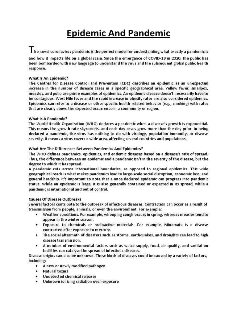Epidemic and Pandemic | PDF | Pandemic | Epidemics