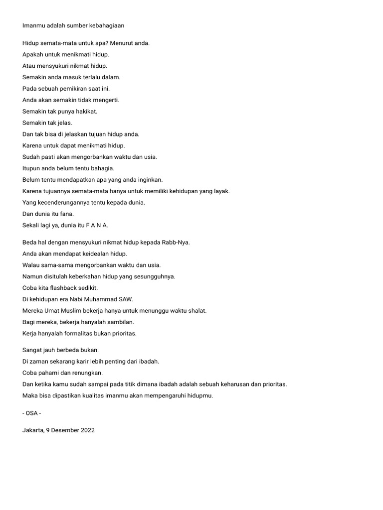 Imanmu Adalah Sumber Kebahagiaan | PDF | Pengembangan Diri