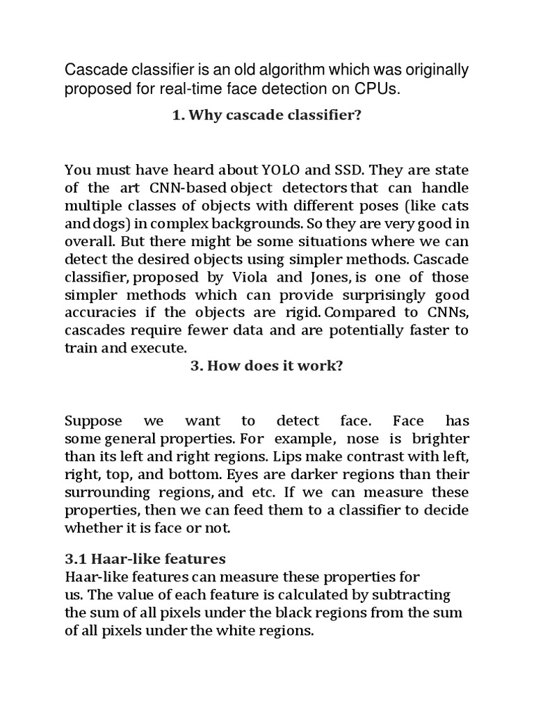 Cascade Classifier Is An Old Algorithm Which Was Originally Proposed For Real | PDF