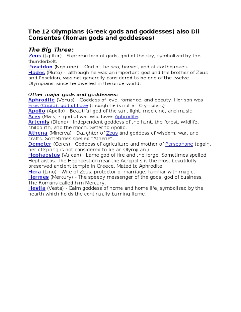 The Twelve Olympian Gods of Greece | PDF