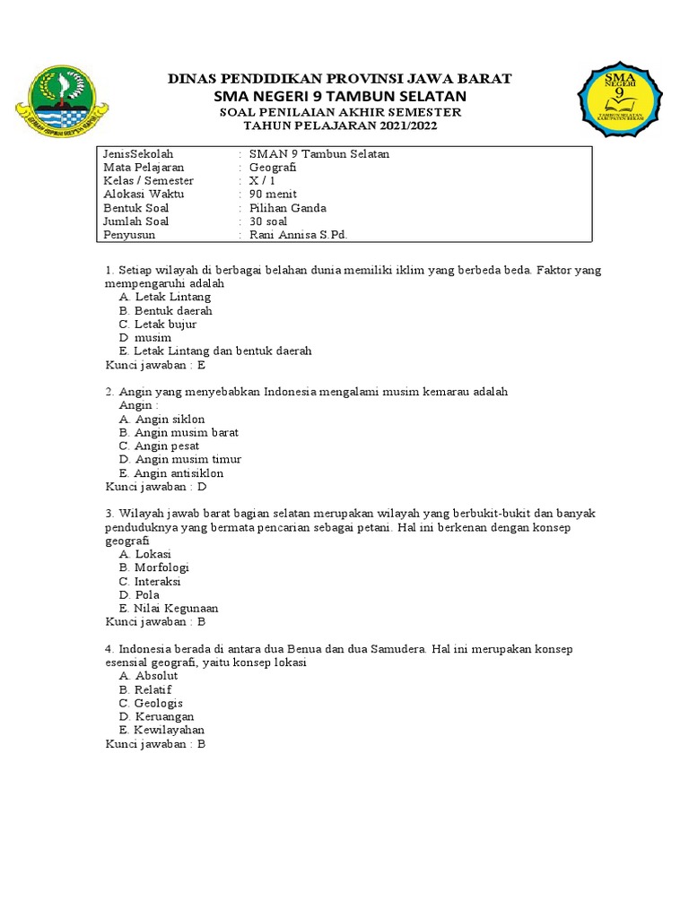Soal Pas - Geo - X (Rani) 22 | PDF | Sains & Matematika