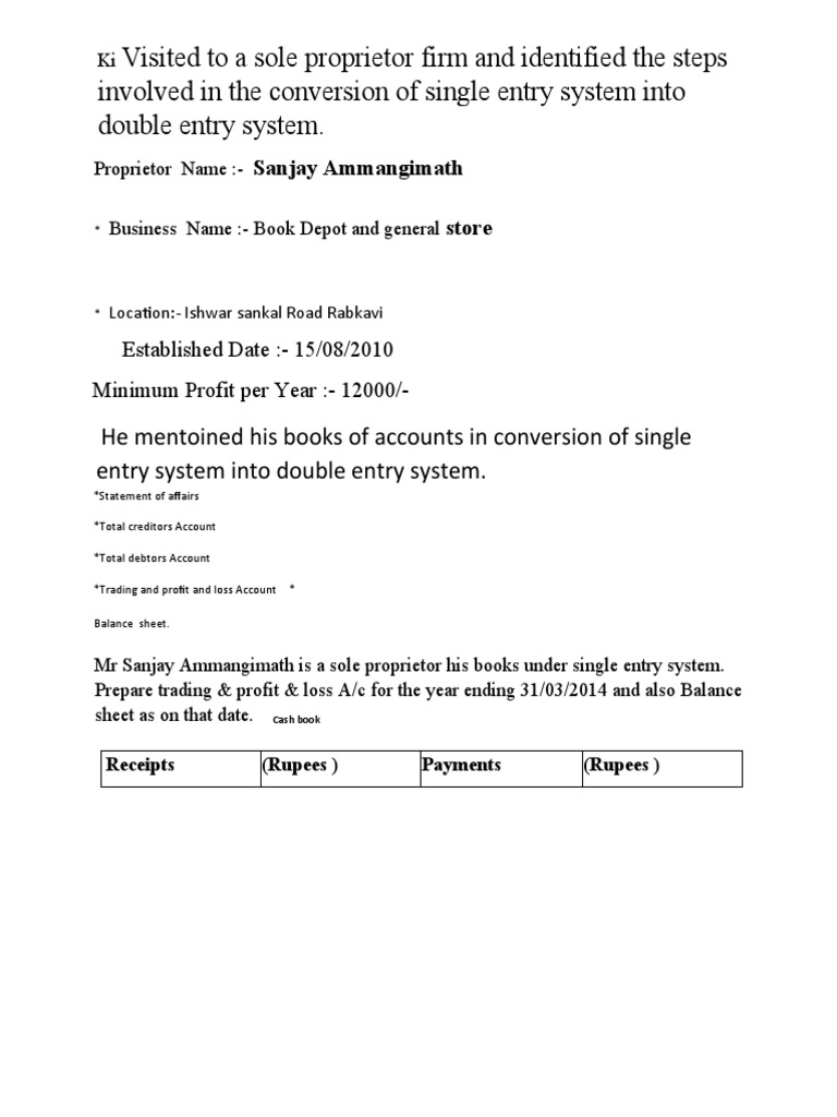 Conversion of a Sole Proprietorship from Single Entry to Double Entry ...