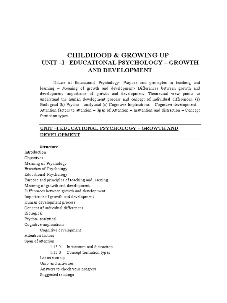Childhood & Growing Up: Unit - I Educational Psychology - Growth and ...