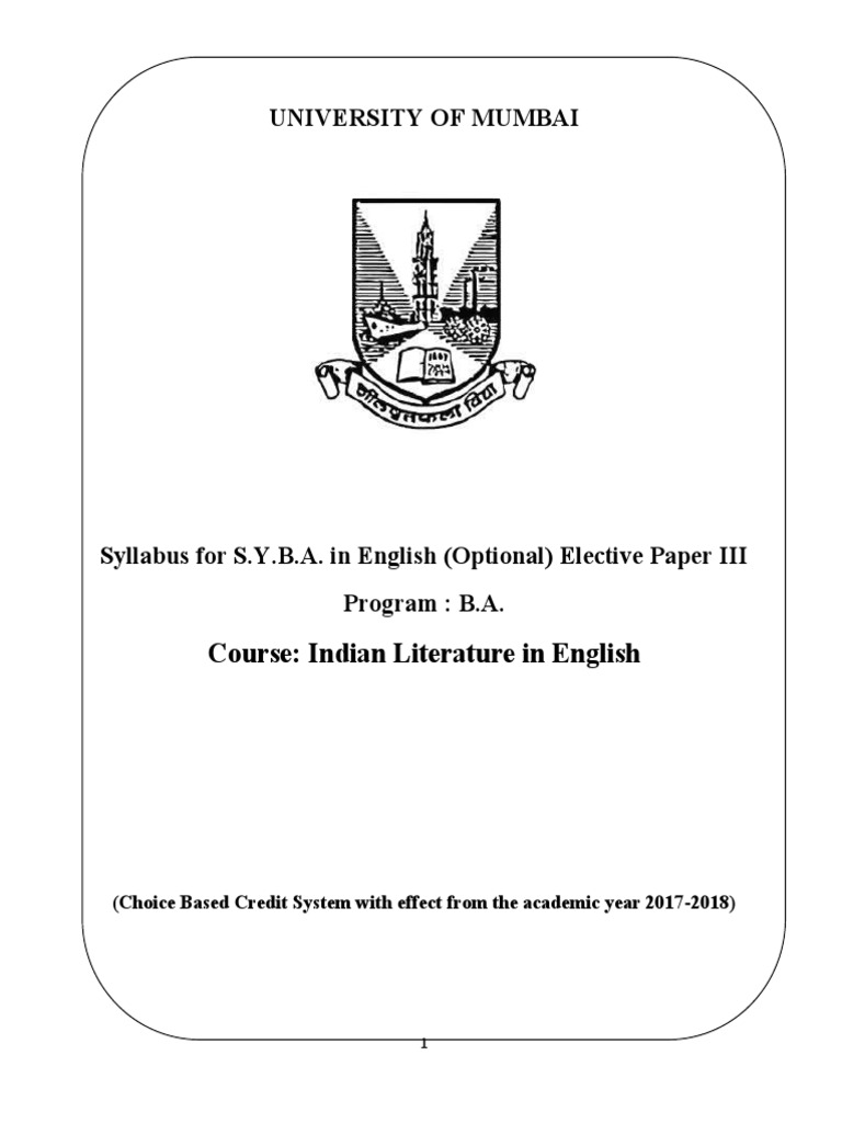 Syba Final Syllabus Indian Writing in English 200117 FINAL | PDF ...