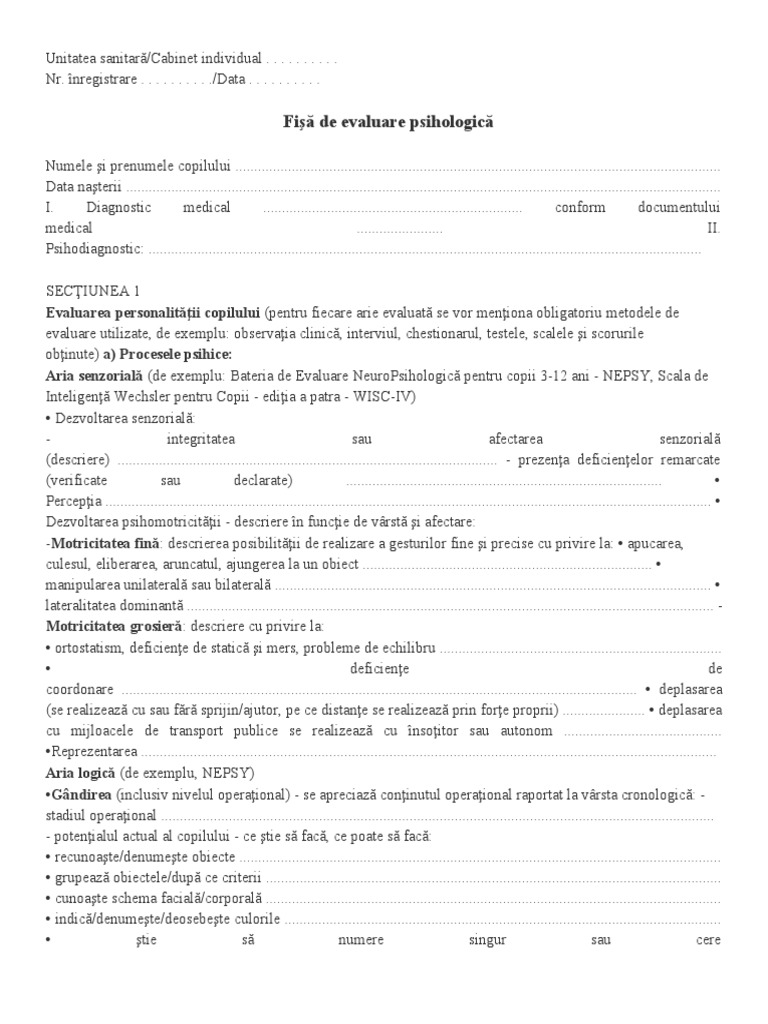 Fisa Psihologica | PDF