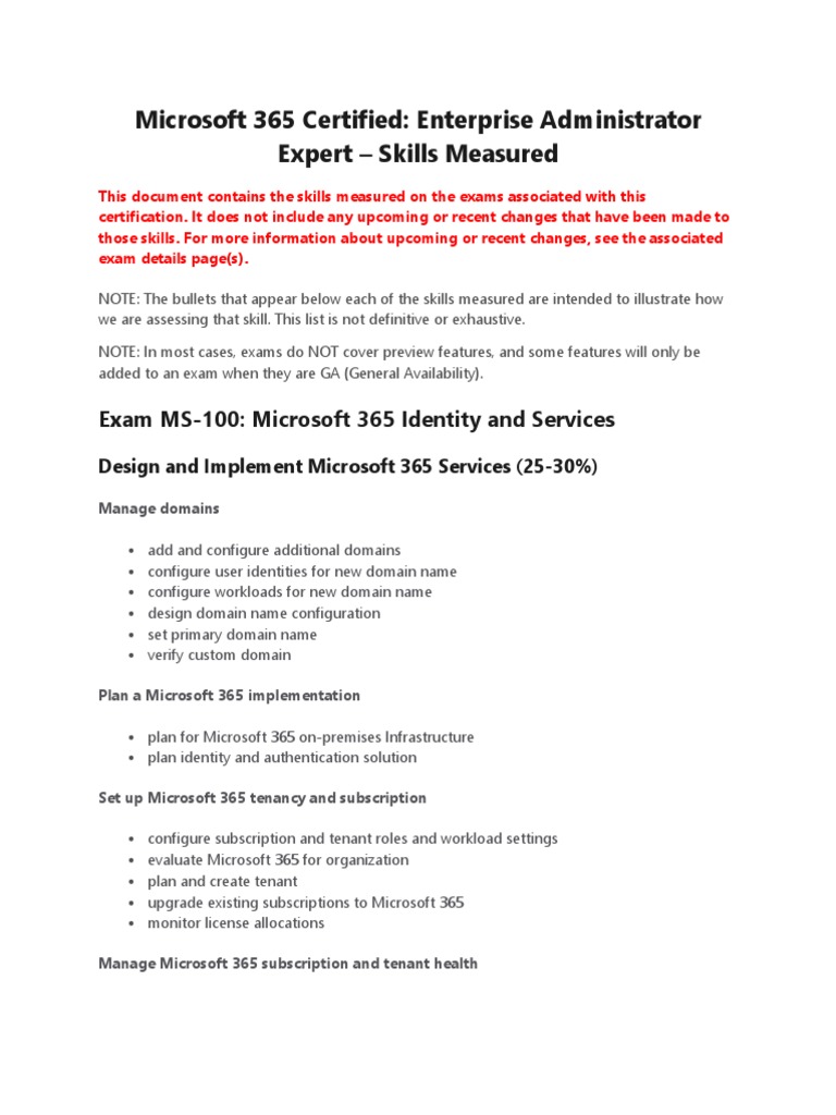 Skills Measured for the Microsoft 365 Certified: Enterprise ...