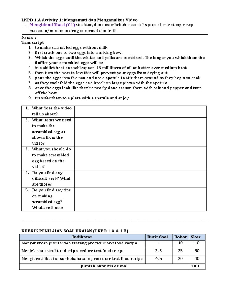 LKPD Procedure Text - Recipe-Kelas IX | PDF | Tea | Fruit Preserves