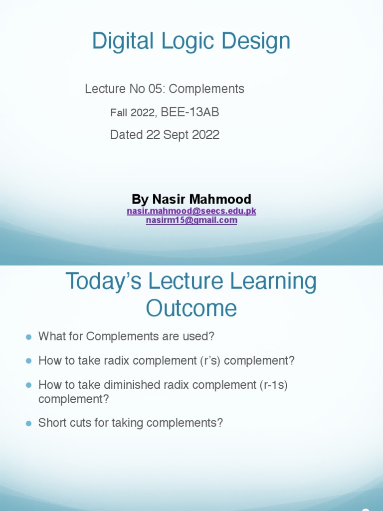 05 Dld Lec 05 Complements Dated 22 Sept 2022 Lecture Slides Pdf Subtraction Theory Of 