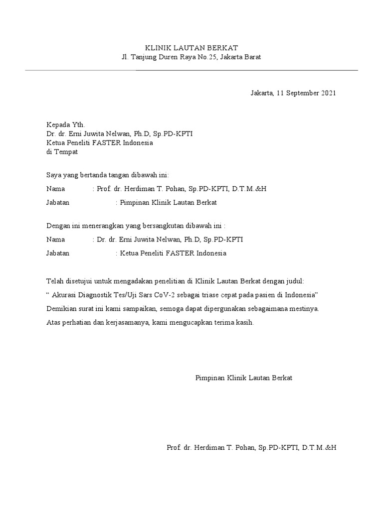 Surat Balasan Permohonan Ijin FASTER | PDF