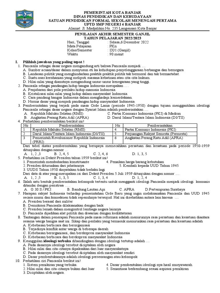 Soal PAS PKN Kelas 9 K13 | PDF | Politik | Sejarah
