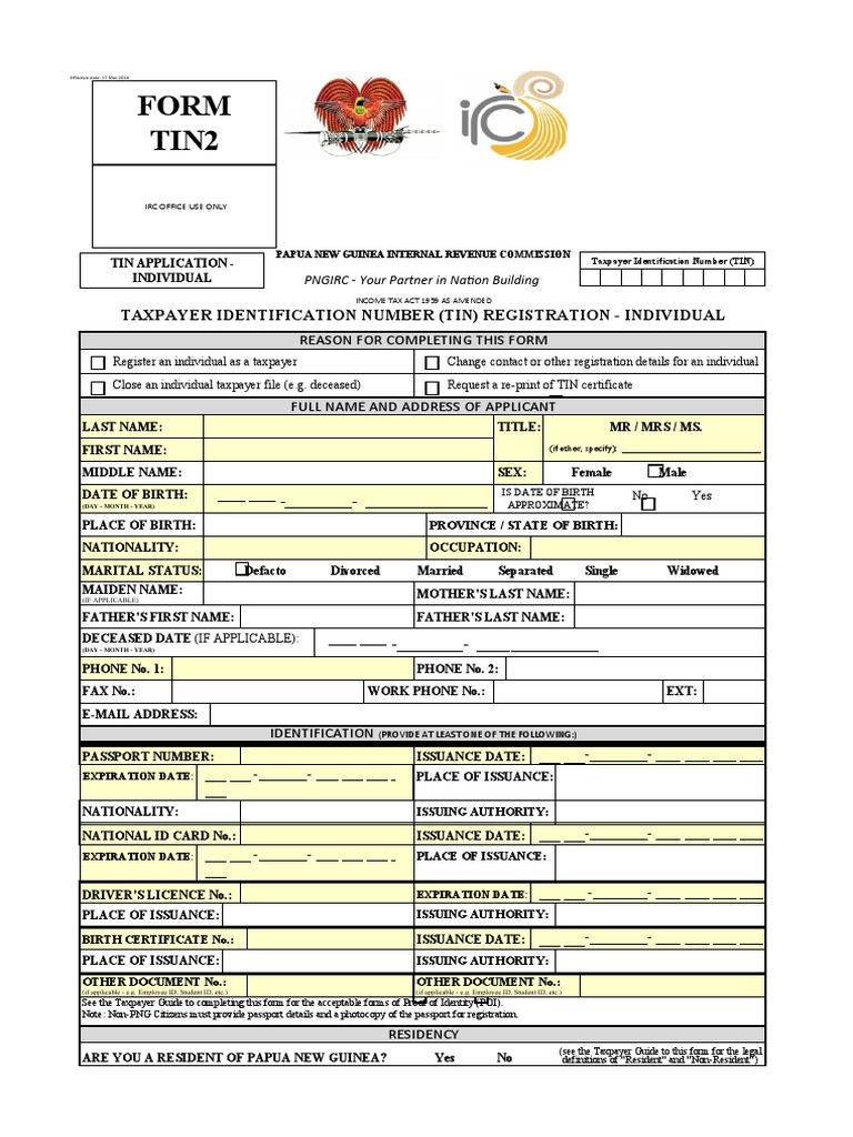 TIN2 Individual TIN Application | PDF | Identity Document | Government Finances
