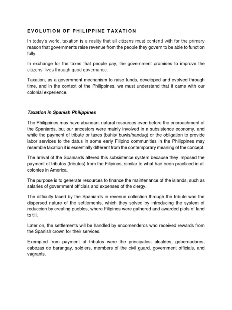 Evolution of Philippine Taxation - Handout | PDF | Taxes | Value Added Tax