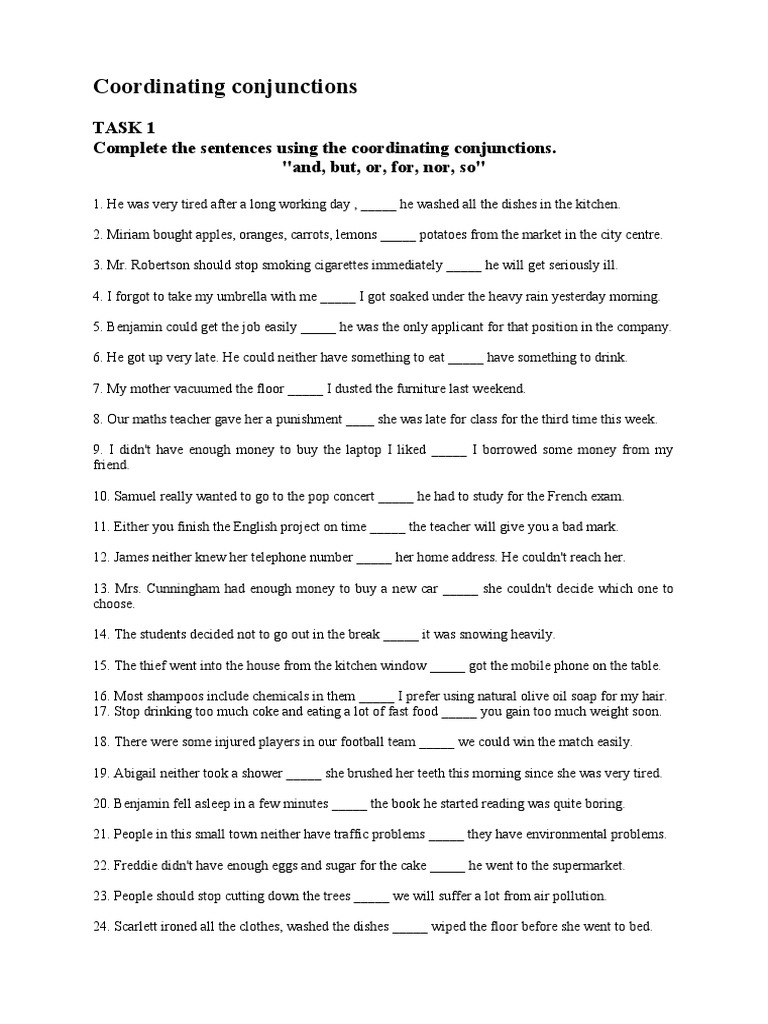 Conjunctions - Worksheet | PDF