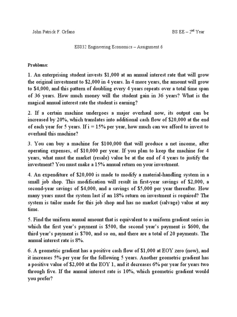 ES032 Assignment6 | PDF | Interest | Present Value