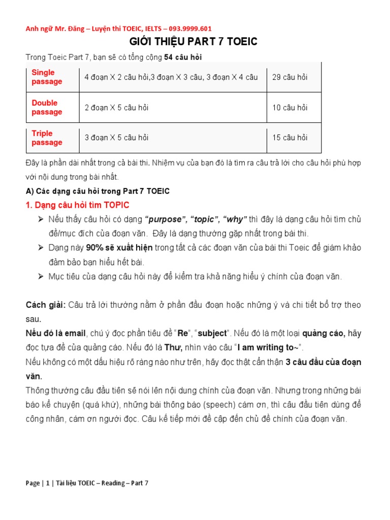 Giới Thiệu Part 7 Toeic | PDF