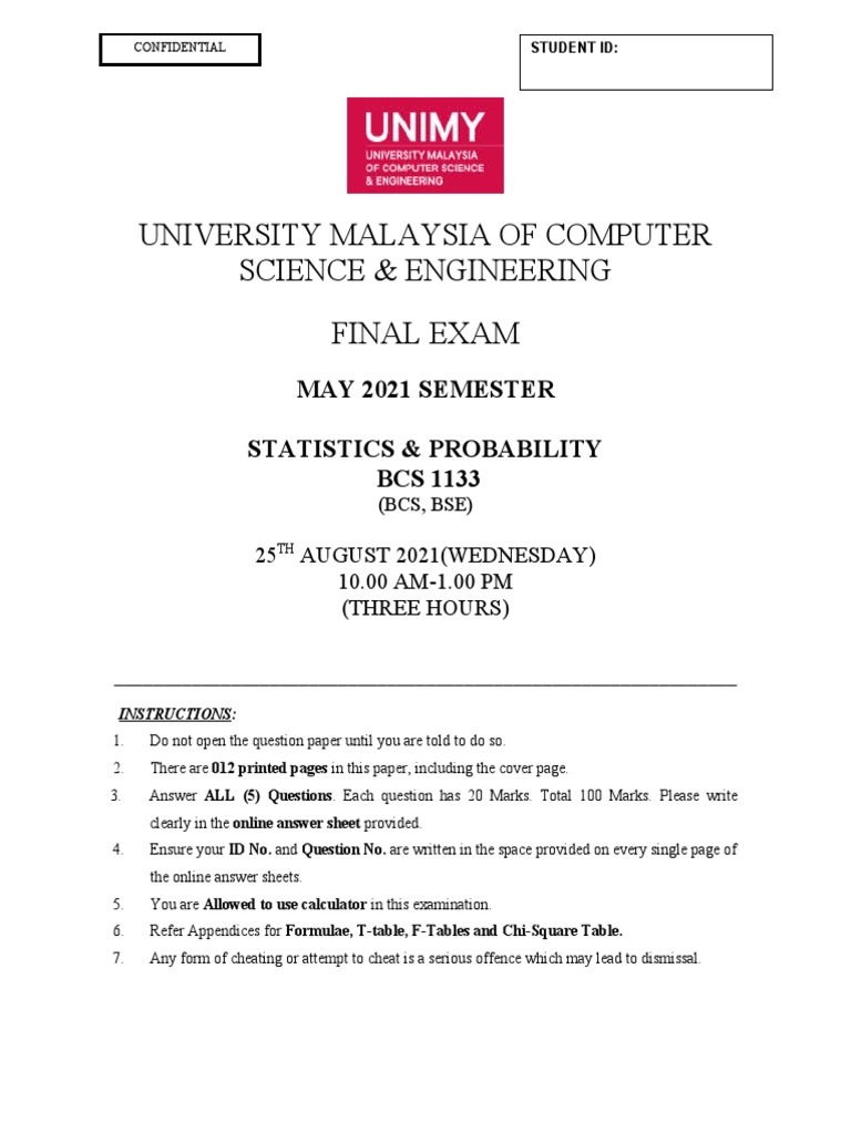 BCS1133 Final Exam Sem May 2021 - DSBA | PDF | Statistics | P Value