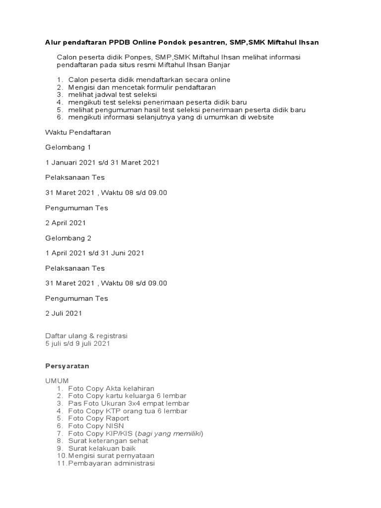 Alur Pendaftaran PPDB Online Pondok Pesantren | PDF