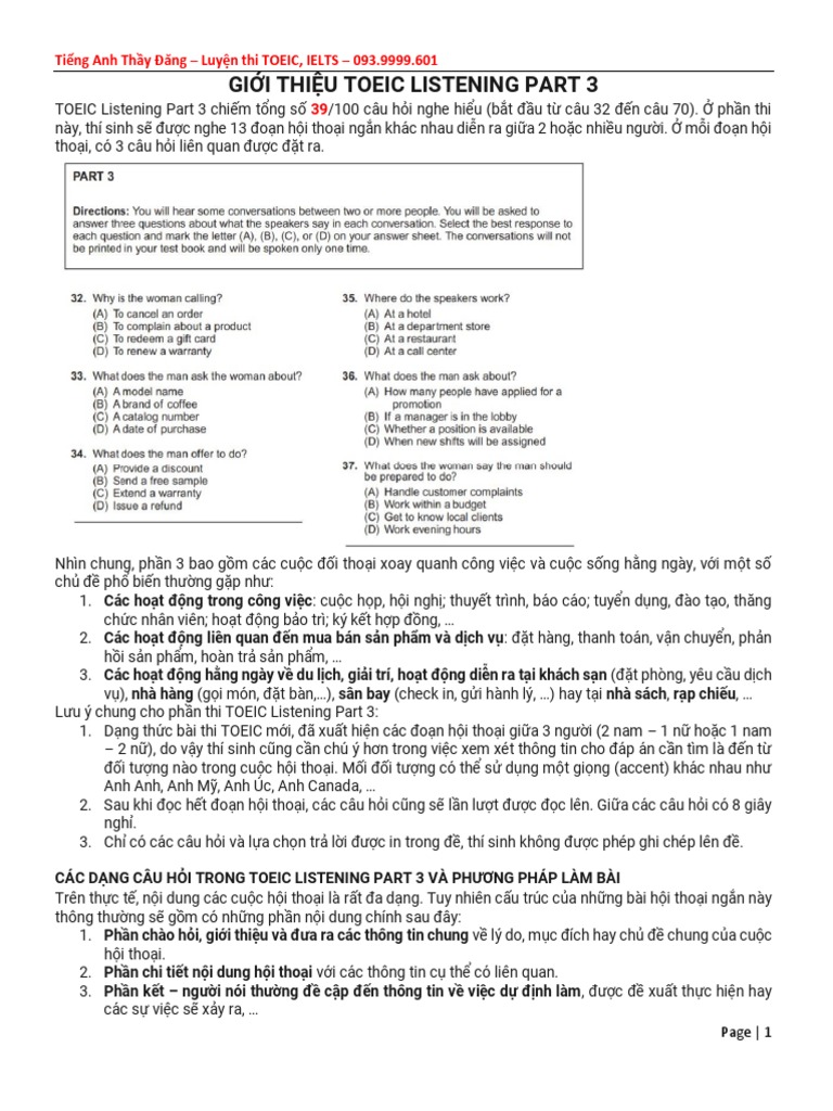 TOEIC Listening Part 3 - Anh NG MR Đăng | PDF