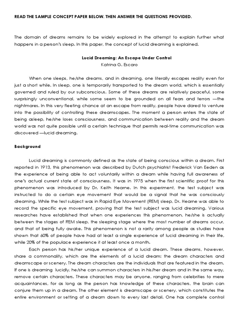 Lucid Dreaming - Concept Paper | PDF | Dream | Lucid Dream