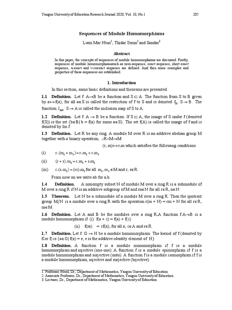 Sequences of Module Homomorphisms | PDF | Module (Mathematics) | Ring (Mathematics)