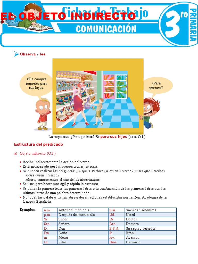 El Objeto Indirecto para Tercer Grado de Primaria | PDF | Objeto ...