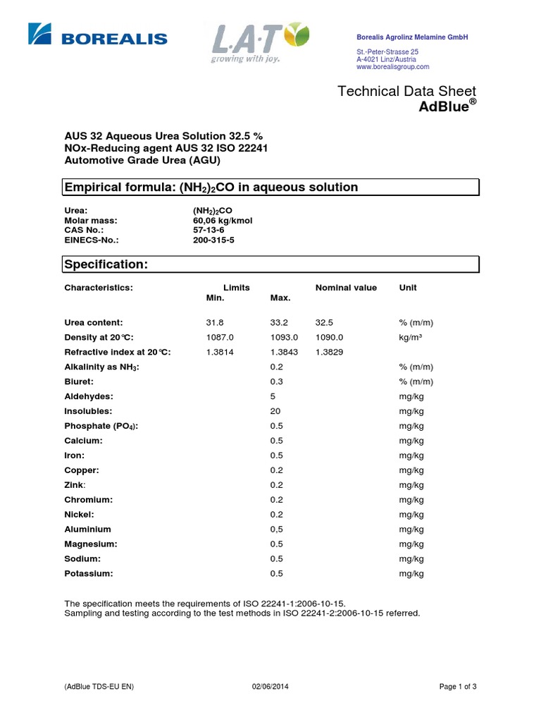 Dload Adblue Technical Data | Download Free PDF | Magnesium | Ammonia