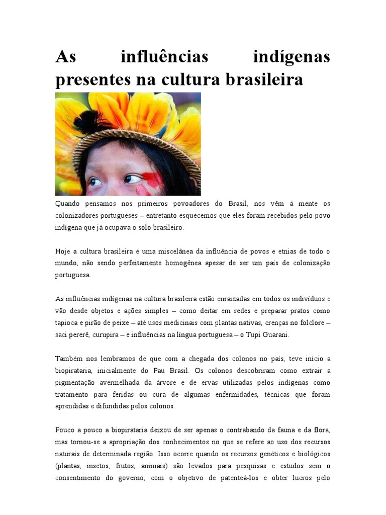 As Influências Indígenas Presentes Na Cultura Brasileira Pdf Brasil