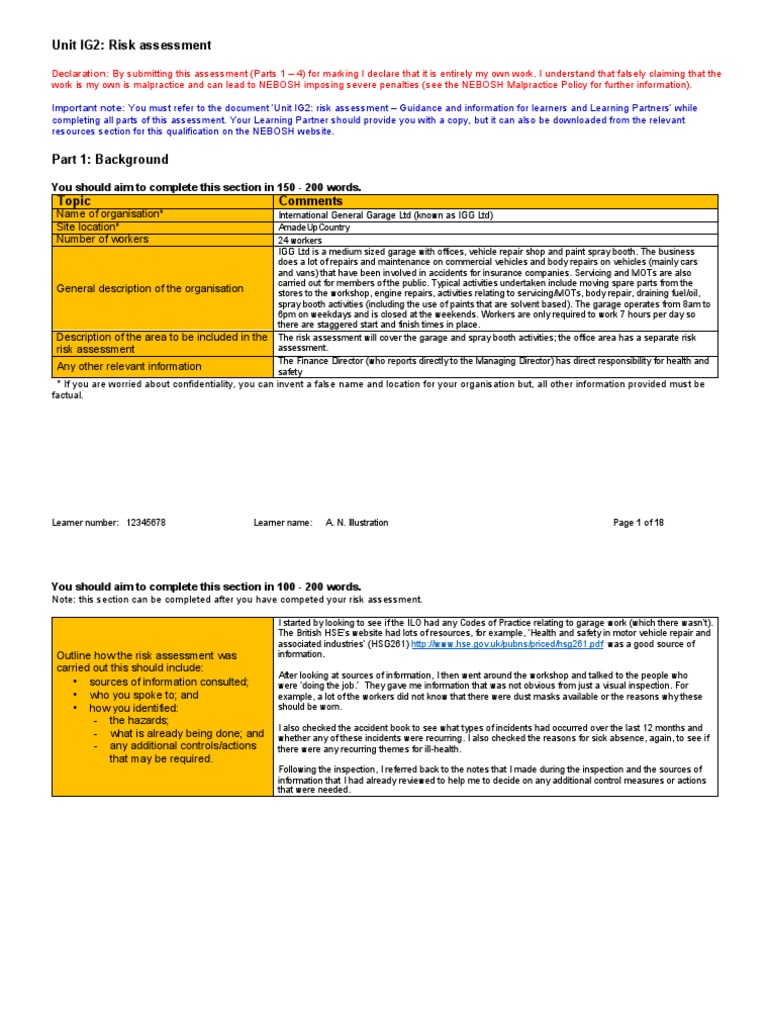 Unit IG2 Risk Assessment Sample-V5.2 | PDF | Risk | Risk Assessment