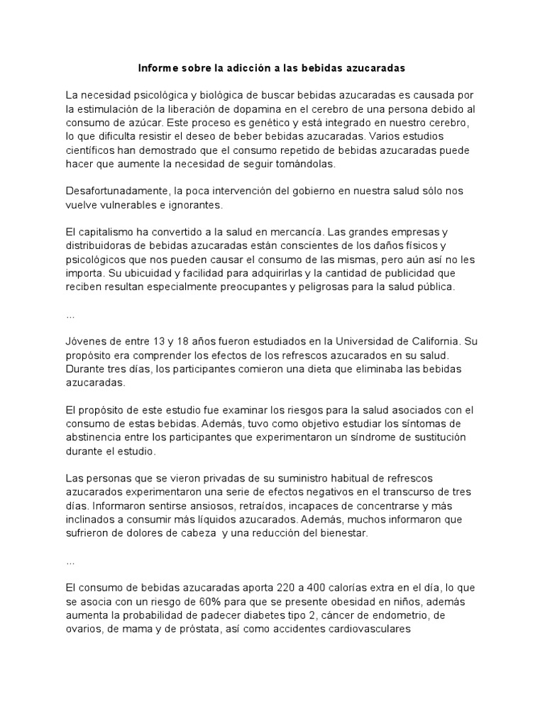 Adicción y efectos de refrescos azucarados | PDF | Refresco | Medicina ...
