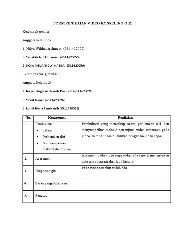 Form Penilaian Konseling Kel 12 Ke 11 | PDF