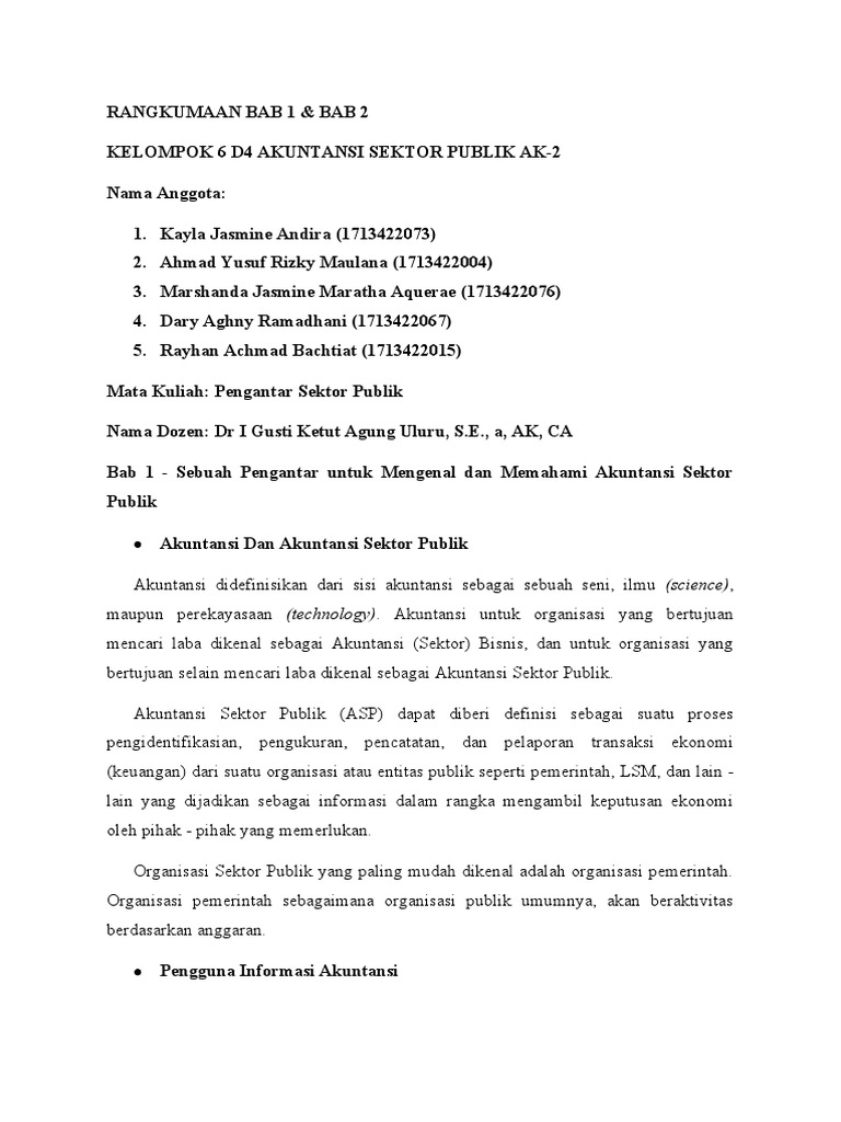 Rangkuman Bab 1 & 2 Kelompok 6 D4 ASP AK-2 | PDF | Pengelolaan Keuangan & Uang