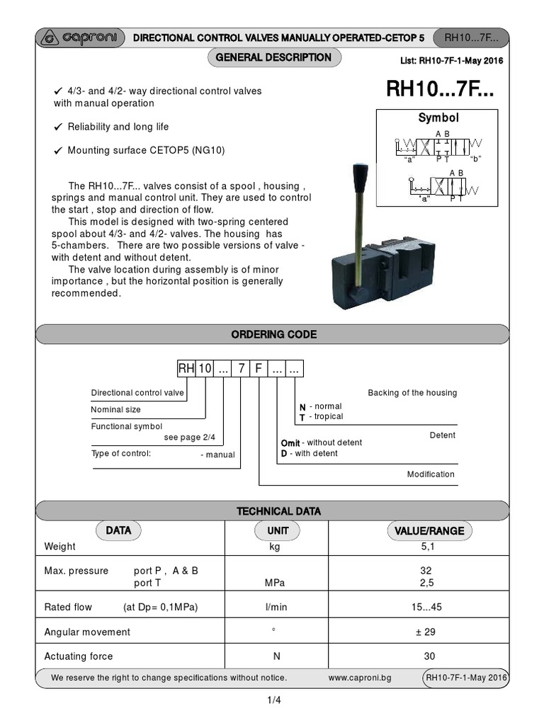 DCV Cetop 5 Lever Operated | PDF | Valve | Equipment