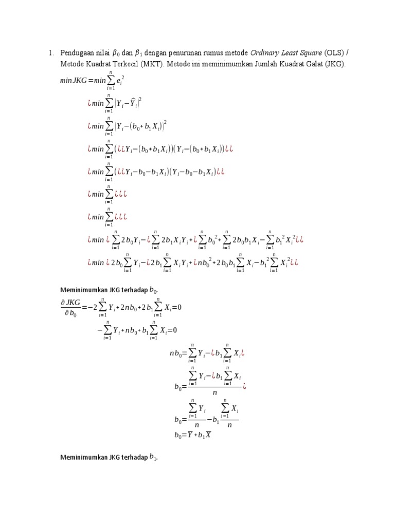 Penurunan Rumus Metode Ordinary Least Square. Ekomet. | PDF