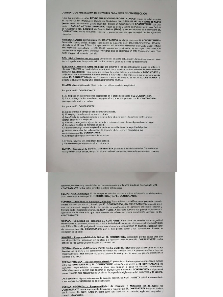 Contrato de Hobra | PDF