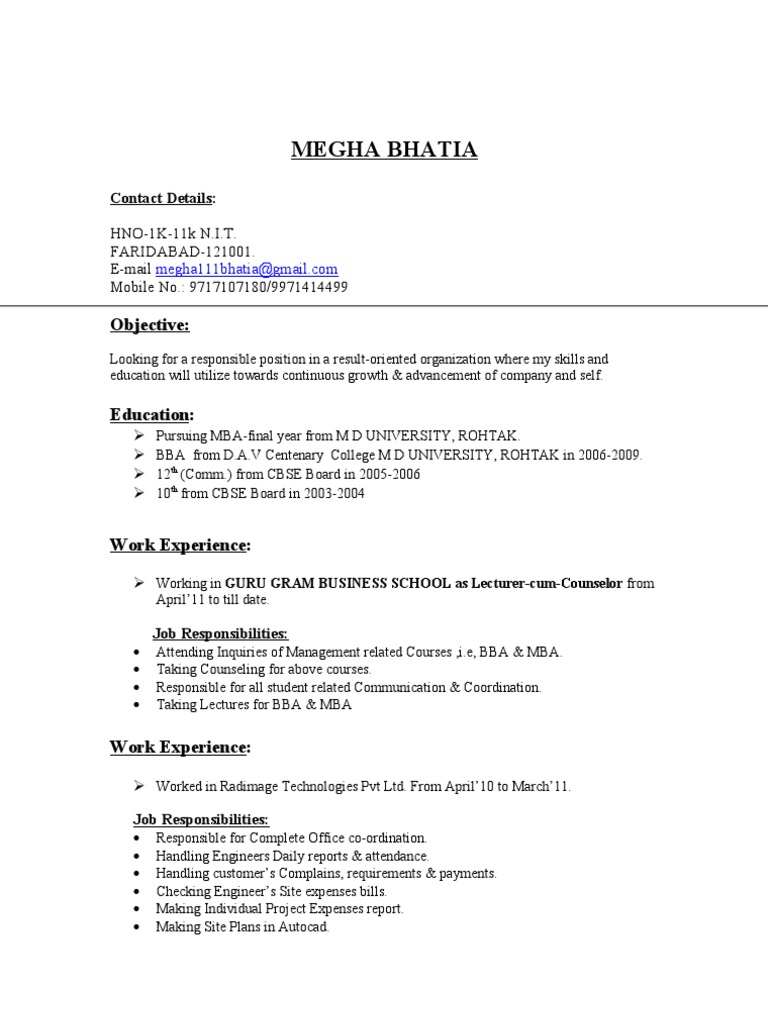 Megha Bhatia Resume | PDF