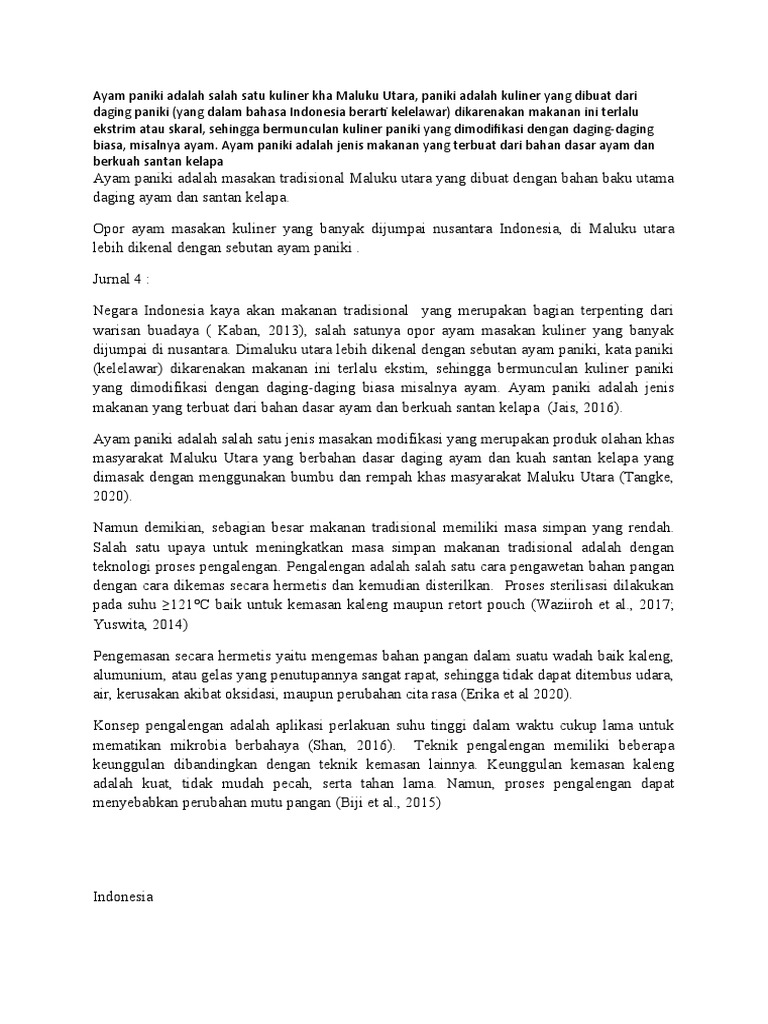 Ayam Paniki: Kuliner Khas Maluku Utara | PDF